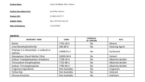 Ingredients Disclosure | Clorox® Pool&Spa™